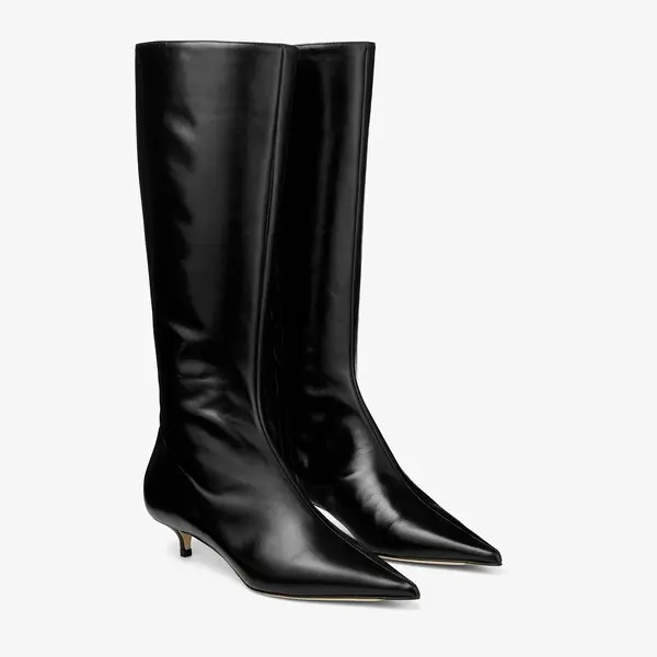 JIMMY CHOO Amis Knee-high Boots In Shiny Biker Leather - Black