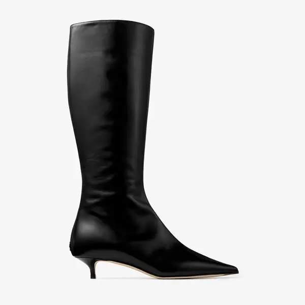 JIMMY CHOO Amis Knee-high Boots In Shiny Biker Leather - Black