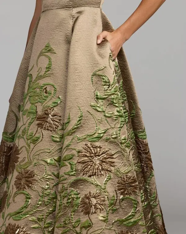 Mac Duggal Floral Brocade A-line Midi Dress