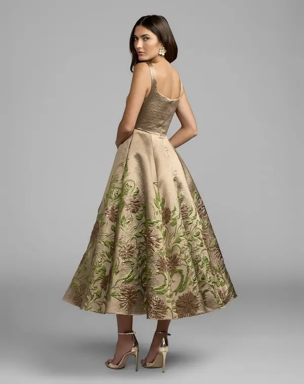 Mac Duggal Floral Brocade A-line Midi Dress