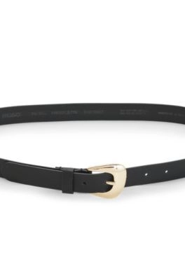 Hugo Italian Leather Belt With Angular Gold-tone Buckle