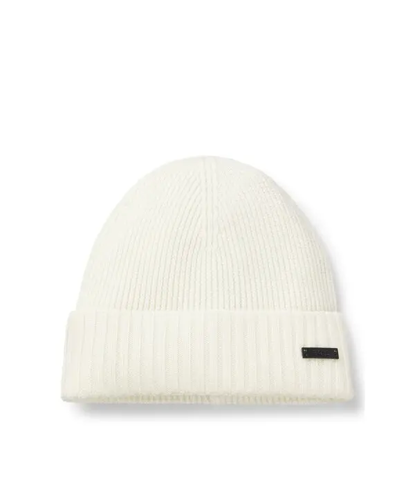 BOSS Rib-knit Virgin-wool Beanie With Logo Plaque