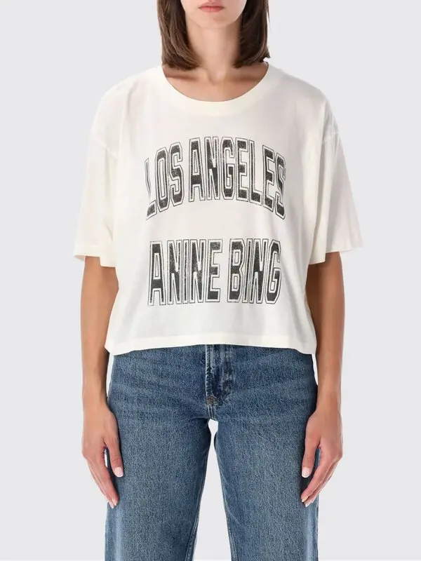 ANINE BING Printed Logo Cotton T-shirt With Dropped Shoulders