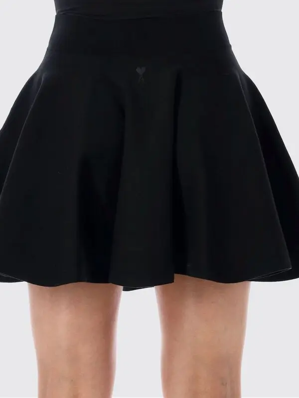 AMI Paris High-waisted A-line Mini Skirt With Embroidered Monogram - Black