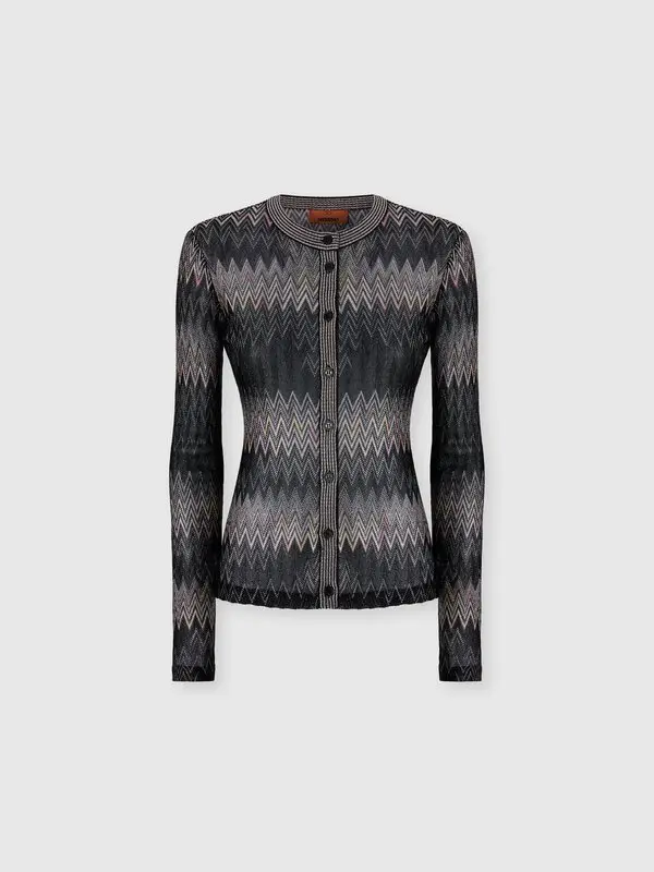 Missoni Viscose Lamé Chevron Crewneck Cardigan