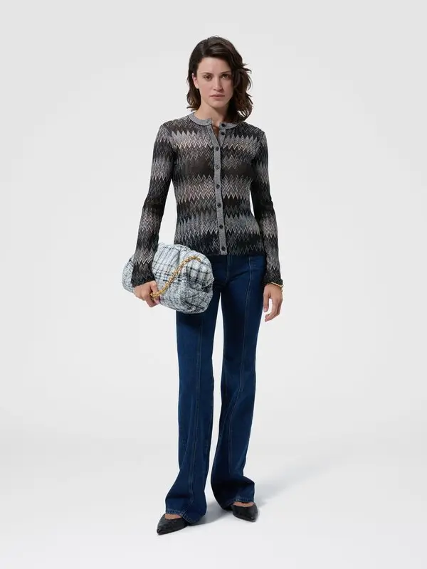 Missoni Viscose Lamé Chevron Crewneck Cardigan