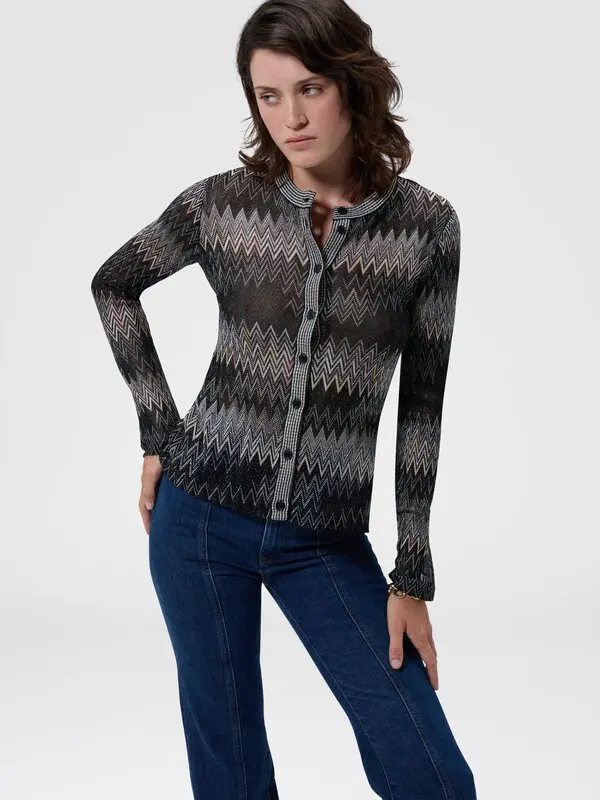 Missoni Viscose Lamé Chevron Crewneck Cardigan