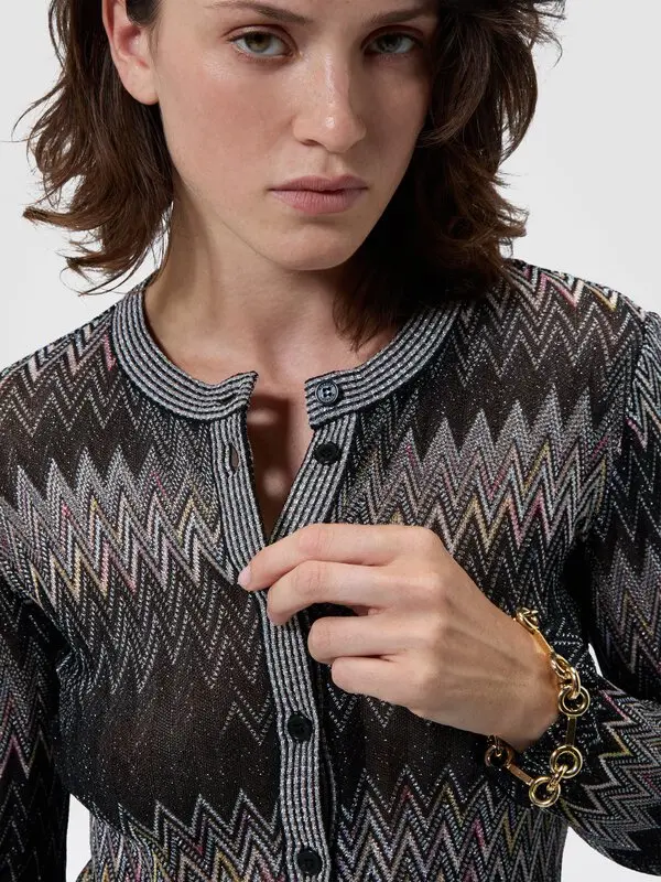 Missoni Viscose Lamé Chevron Crewneck Cardigan