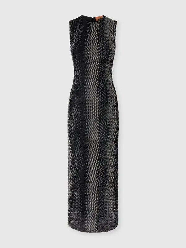 Missoni Flared Midi Dress In Viscose Lamé Chevron