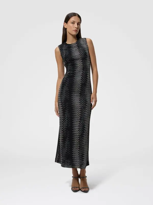 Missoni Flared Midi Dress In Viscose Lamé Chevron