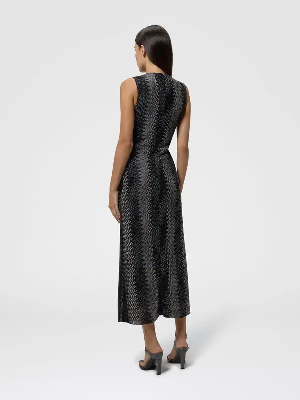 Missoni Flared Midi Dress In Viscose Lamé Chevron