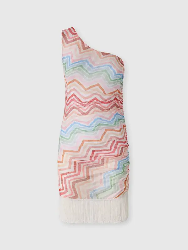 Missoni One-shoulder Short Cover-up With Zig Zag Print - Pink