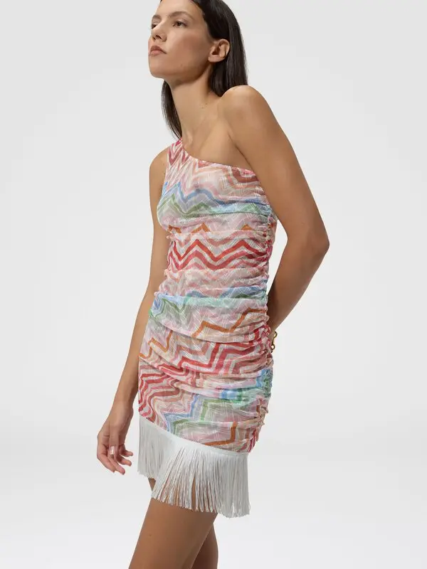 Missoni One-shoulder Short Cover-up With Zig Zag Print
