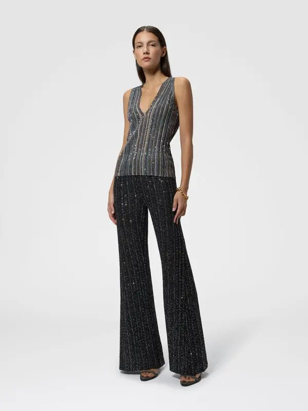 Missoni Sleeveless V-neck Sequined Ribbed Top