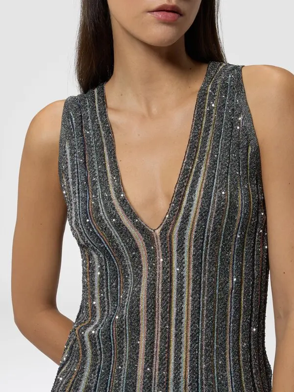 Missoni Sleeveless V-neck Sequined Ribbed Top