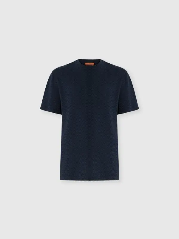 Missoni Tone-on-tone Chevron Cotton And Viscose Crewneck T-shirt - Blue
