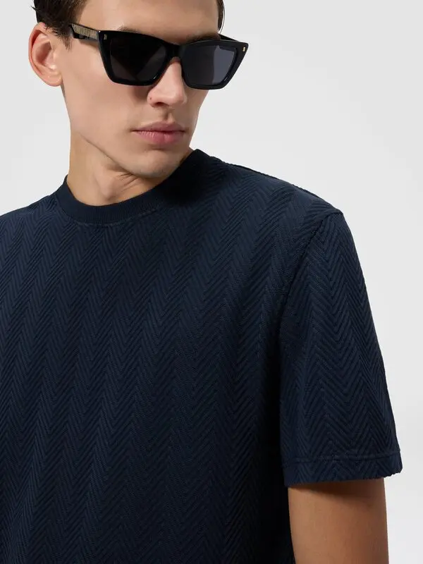 Missoni Tone-on-tone Chevron Cotton And Viscose Crewneck T-shirt - Blue