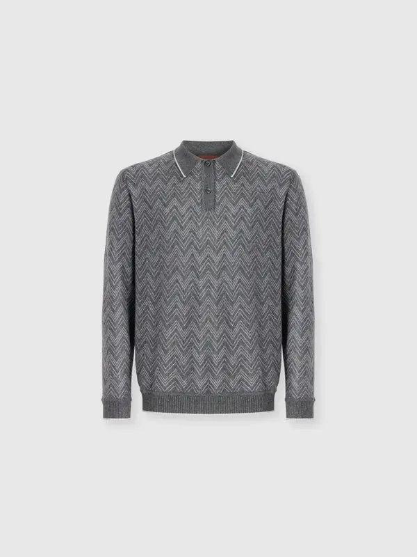 Missoni Long-sleeve Cashmere Zig Zag Polo Shirt