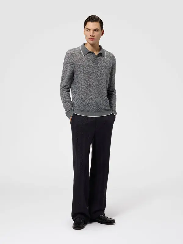 Missoni Long-sleeve Cashmere Zig Zag Polo Shirt