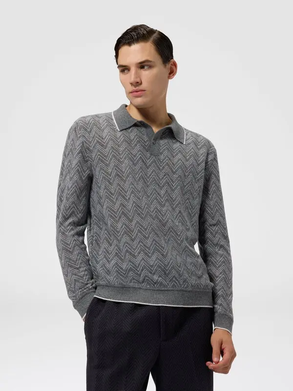 Missoni Long-sleeve Cashmere Zig Zag Polo Shirt