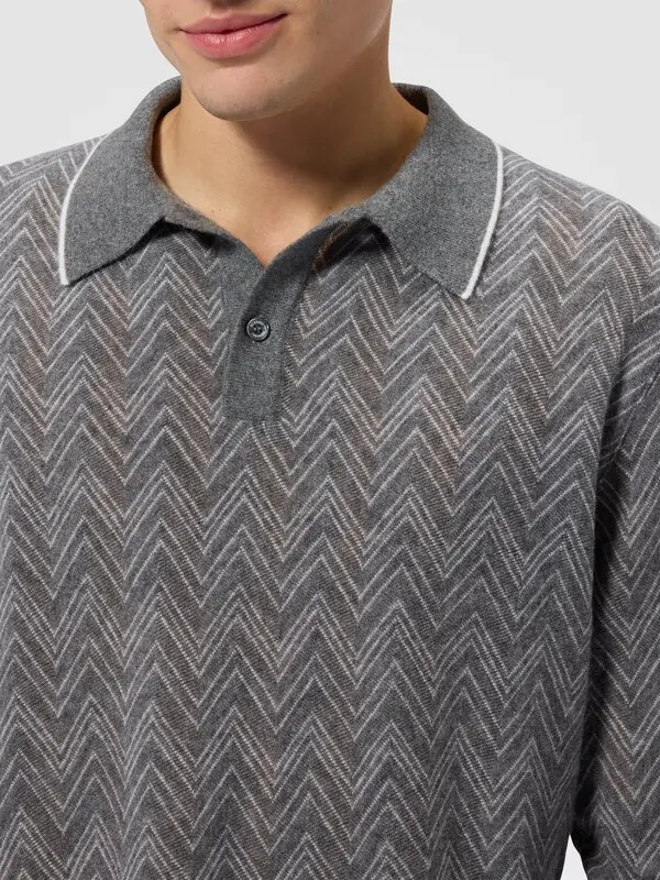Missoni Long-sleeve Cashmere Zig Zag Polo Shirt