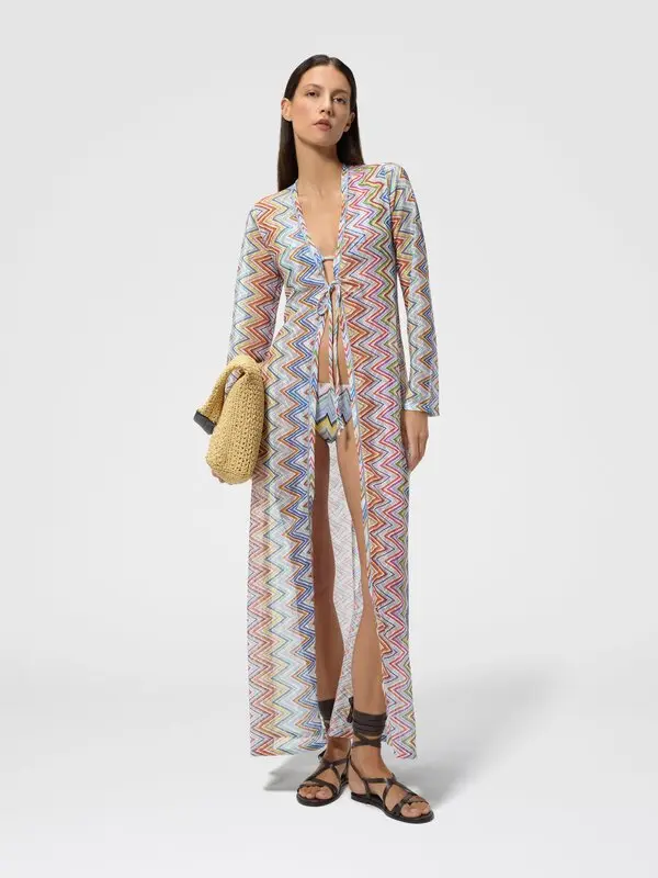 Missoni Long Zig Zag Fabric Cover-up Cardigan