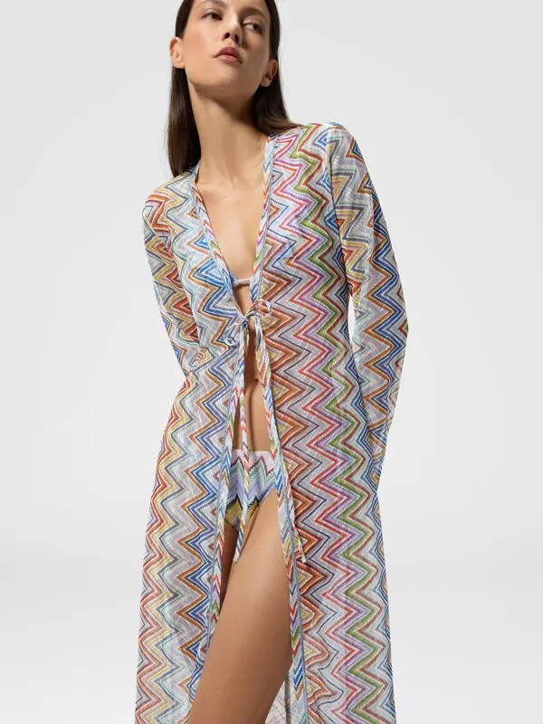 Missoni Long Zig Zag Fabric Cover-up Cardigan