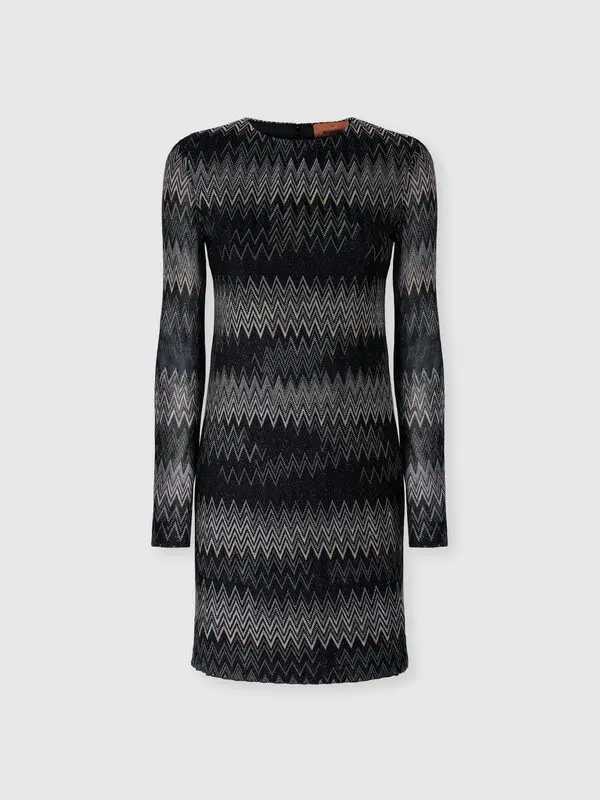 Missoni Long-sleeve Viscose Lamé Chevron Mini Dress