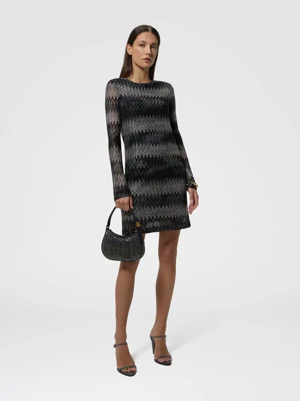 Missoni Long-sleeve Viscose Lamé Chevron Mini Dress