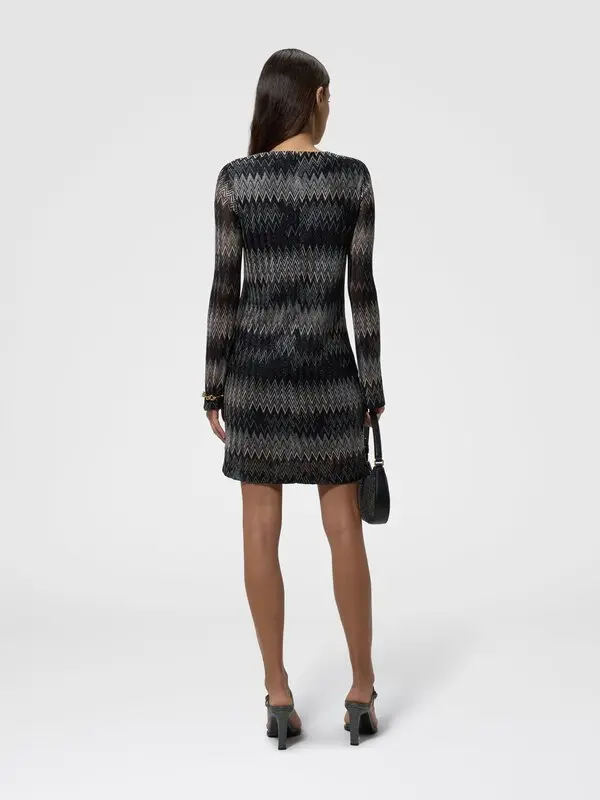 Missoni Long-sleeve Viscose Lamé Chevron Mini Dress