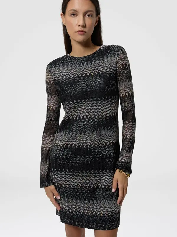 Missoni Long-sleeve Viscose Lamé Chevron Mini Dress
