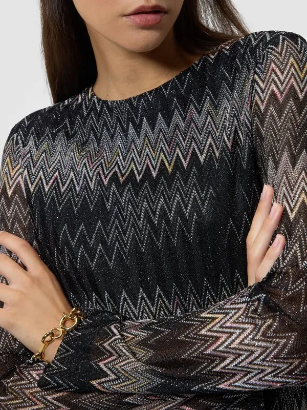 Missoni Long-sleeve Viscose Lamé Chevron Mini Dress