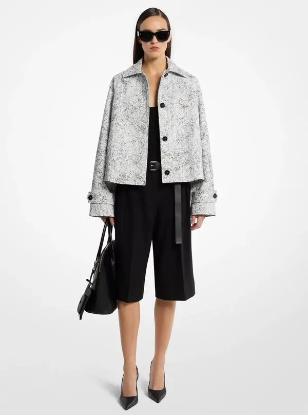 Michael Kors Crackled Denim Cropped Balmacaan Jacket