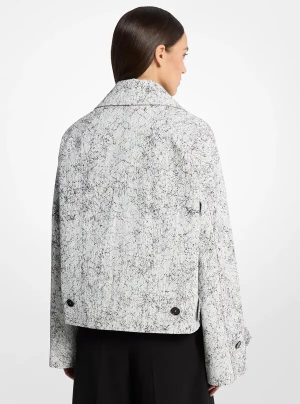 Michael Kors Crackled Denim Cropped Balmacaan Jacket