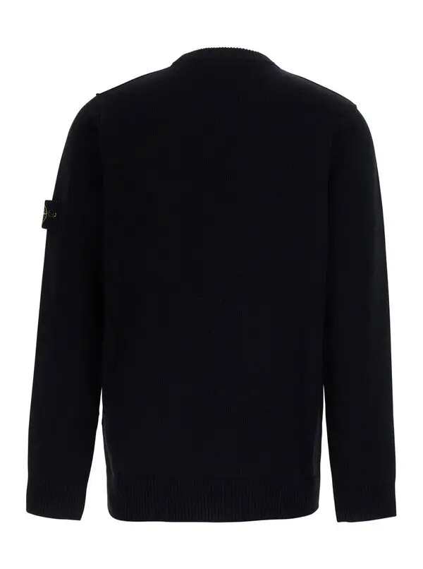 Stone Island Crewneck Sweater With Logo Patch On The Sleeve In Wool For - Black