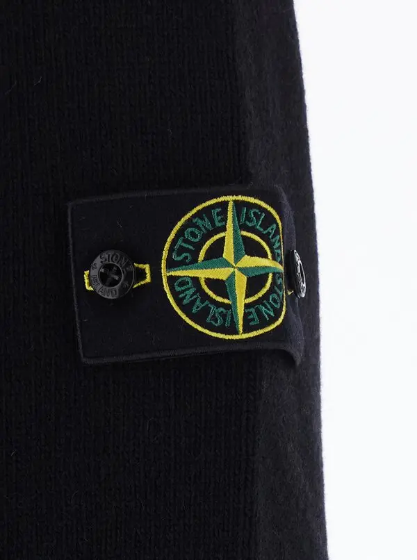 Stone Island Crewneck Sweater With Logo Patch On The Sleeve In Wool For - Black