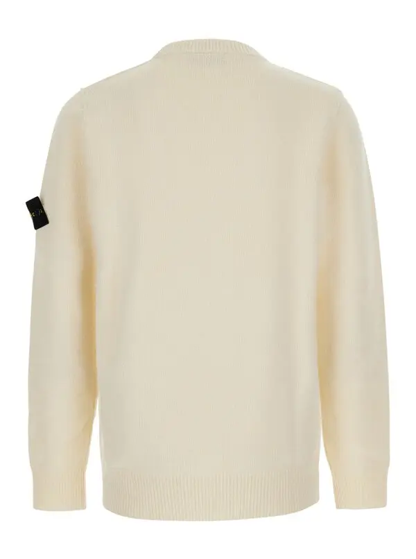 Stone Island Crewneck Wool Sweater With Logo Patch - White
