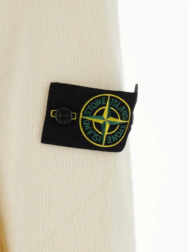 Stone Island Crewneck Wool Sweater With Logo Patch - White