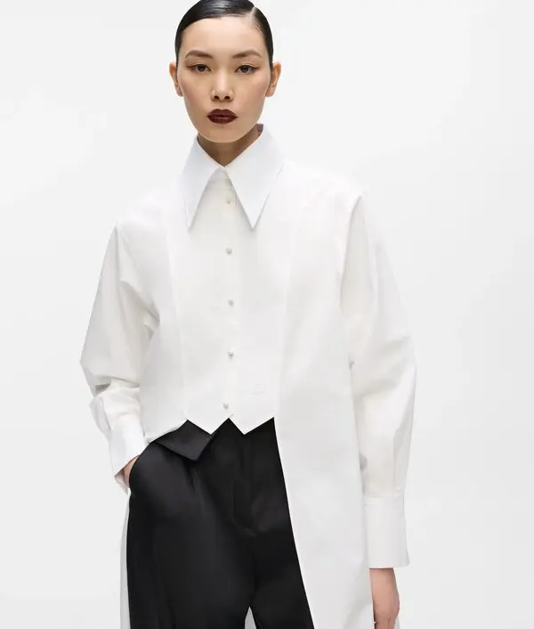 Karl Lagerfeld Kl Studio Layered Long Shirt In Organic Cotton