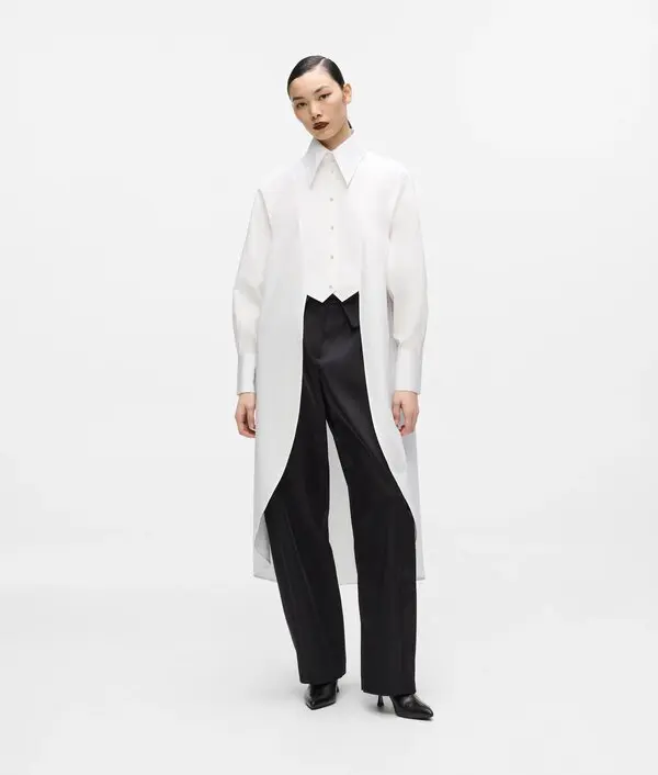 Karl Lagerfeld Kl Studio Layered Long Shirt In Organic Cotton - White