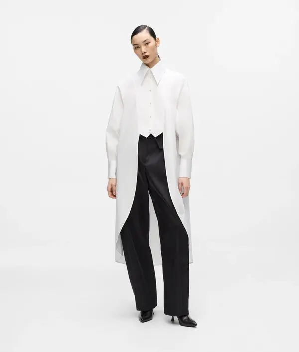 Karl Lagerfeld Kl Studio Layered Long Shirt In Organic Cotton - White