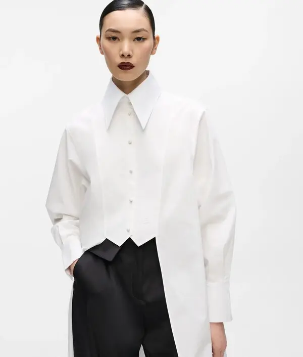 Karl Lagerfeld Kl Studio Layered Long Shirt In Organic Cotton - White