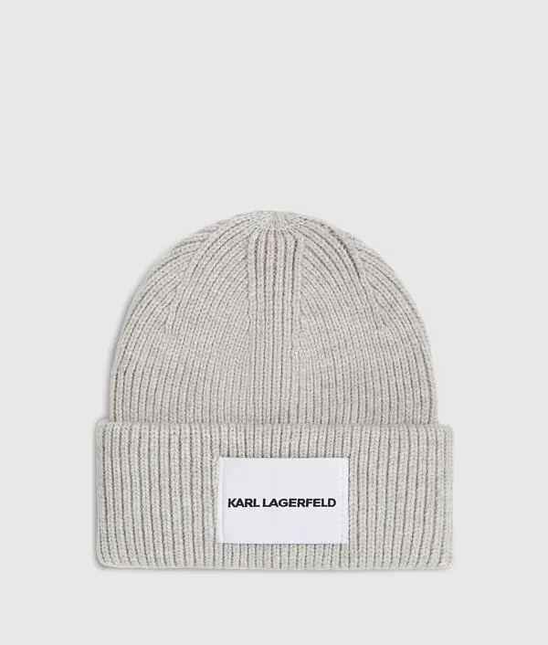 Karl Lagerfeld Ribbed Logo Beanie - Mirage Grey