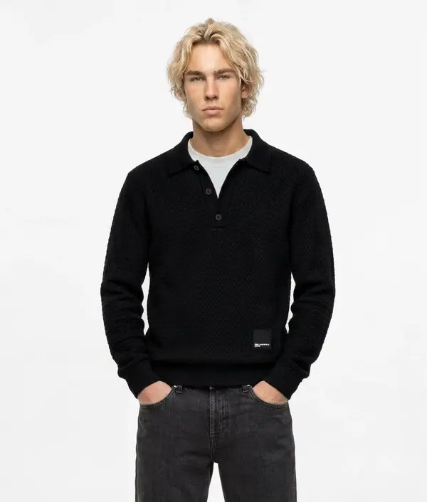 KL JEANS Long-sleeved Knit Polo - Black