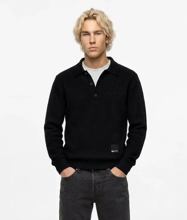 Karl Lagerfeld Long-sleeved Knit Polo - Black