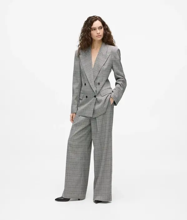 Karl Lagerfeld Wide-leg Checked Wool-blend Trousers - Black-white Houndstooth