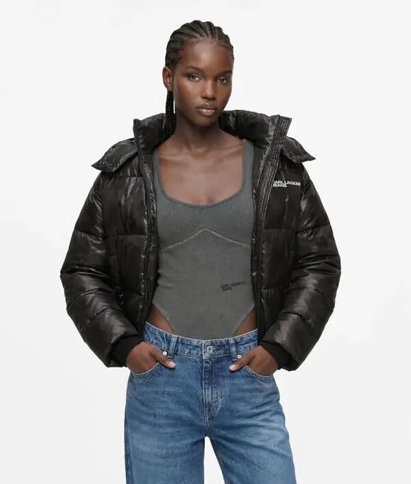 KL JEANS Jeans Cropped Shiny Puffer Jacket - Black