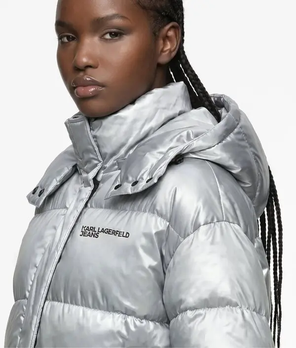 KL JEANS Cropped Shiny Puffer Jacket - Grey