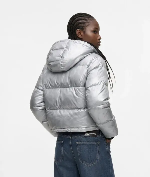 KL JEANS Cropped Shiny Puffer Jacket - Grey
