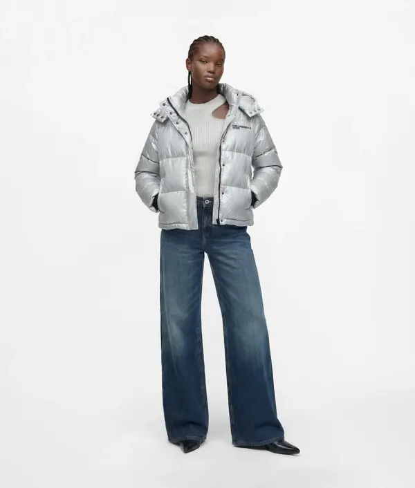 KL JEANS Cropped Shiny Puffer Jacket - Grey